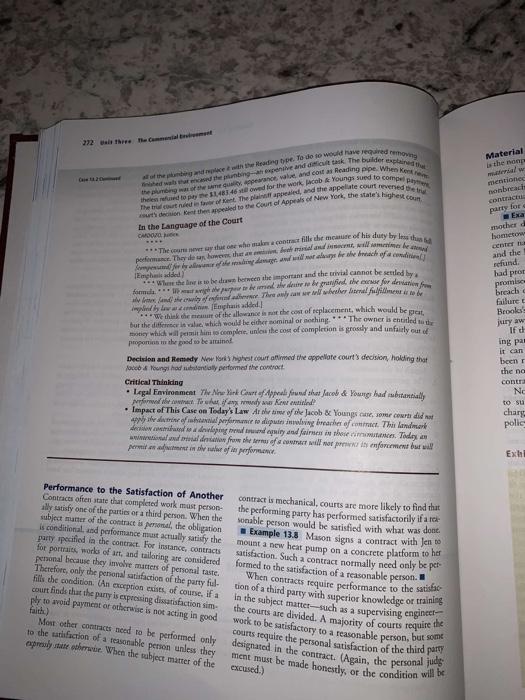 Solved Read Case 13.2: Jacob & Youngs v. Kent, pp. 271-272 | Chegg.com