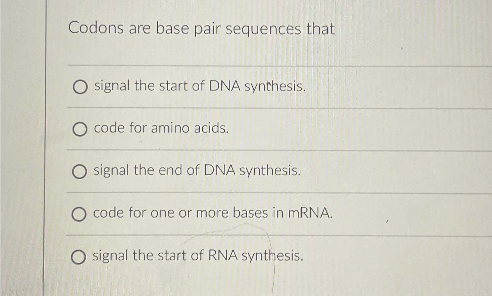 Solved Codons are base pair sequences thatsignal the start | Chegg.com