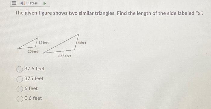 Solved Listen The given figure shows two similar triangles. | Chegg.com