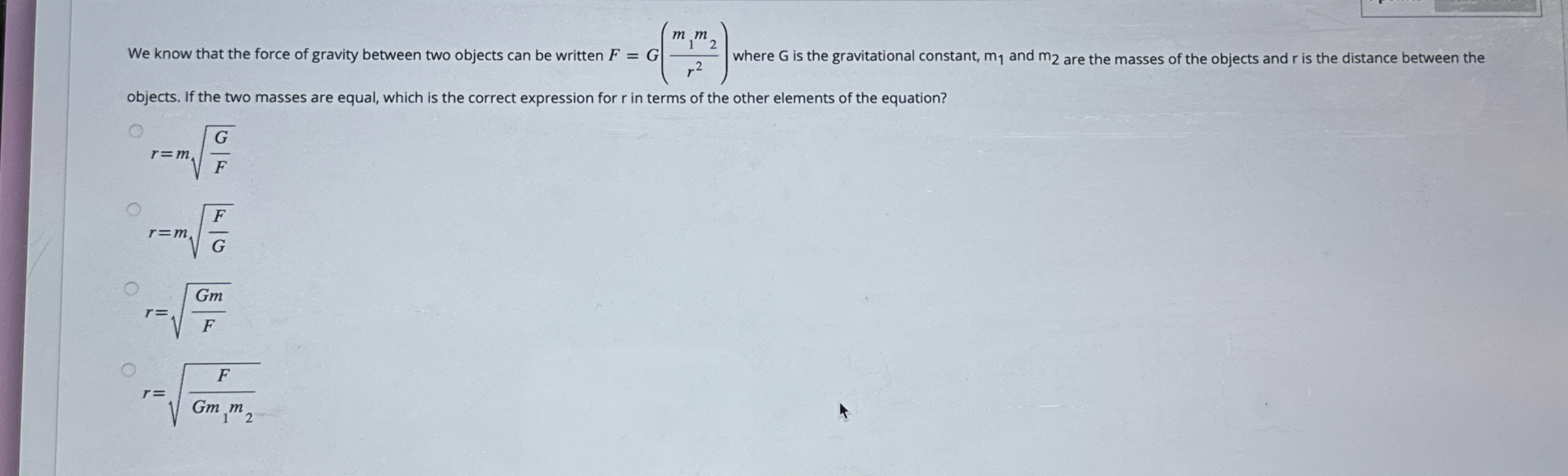 Solved We know that the force of gravity between two objects | Chegg.com