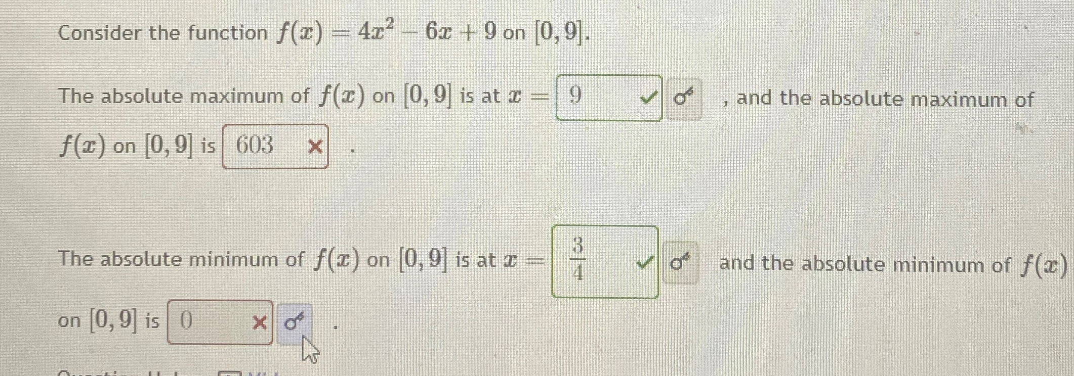 Solved Consider the function f(x)=4x2-6x+9 ﻿on 0,9.The | Chegg.com