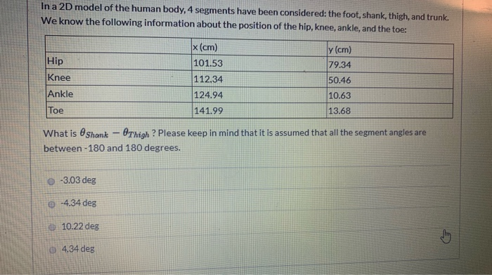 Solved In a 2D model of the human body, 4 segments have been | Chegg.com