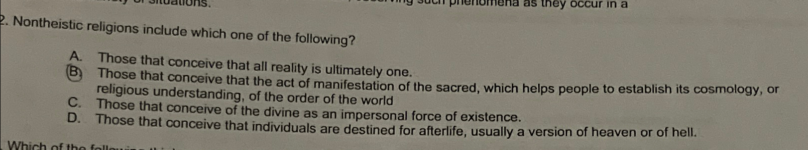 Solved Nontheistic religions include which one of the | Chegg.com