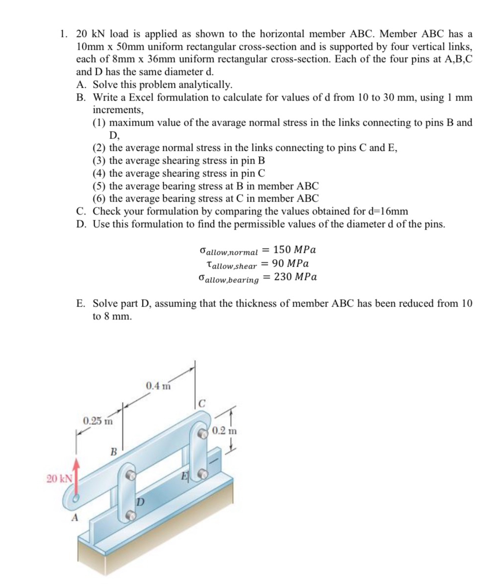 20 ﻿kN load is applied as shown to the horizontal | Chegg.com