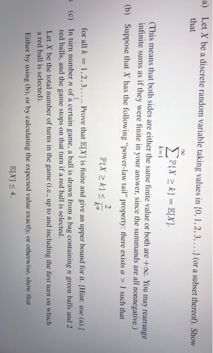 Solved a) Let X be a discrete random variable taking values | Chegg.com