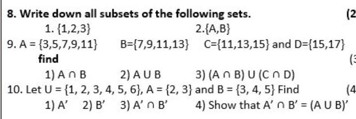 Solved 8. Write down all subsets of the following sets. 1. | Chegg.com