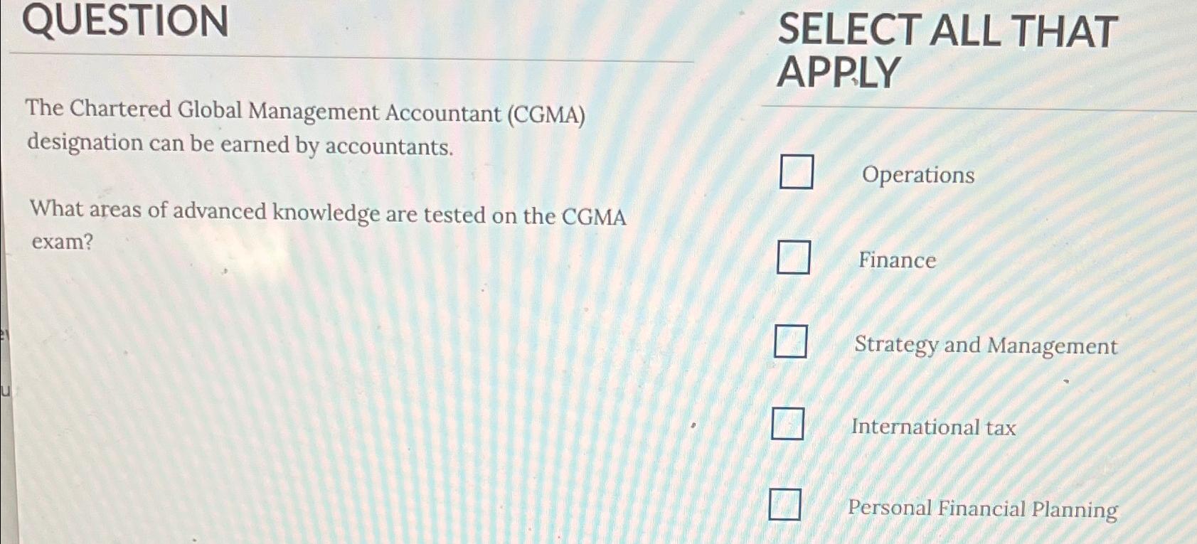 Solved QUESTIONSELECT ALL THAT APP:LYThe Chartered Global | Chegg.com