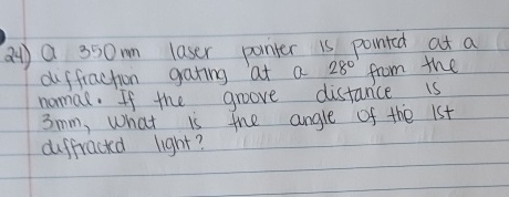 Solved A 350mm ﻿laser pointer is pointed at a diffraction | Chegg.com