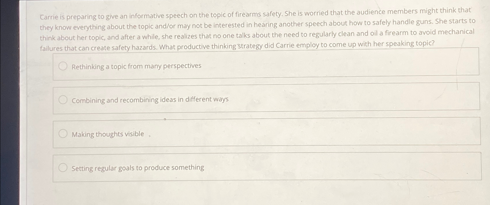 Solved Carrie is preparing to give an informative speech on | Chegg.com