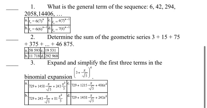 Solved 1. What is the general term of the sequence: 6, 42, | Chegg.com