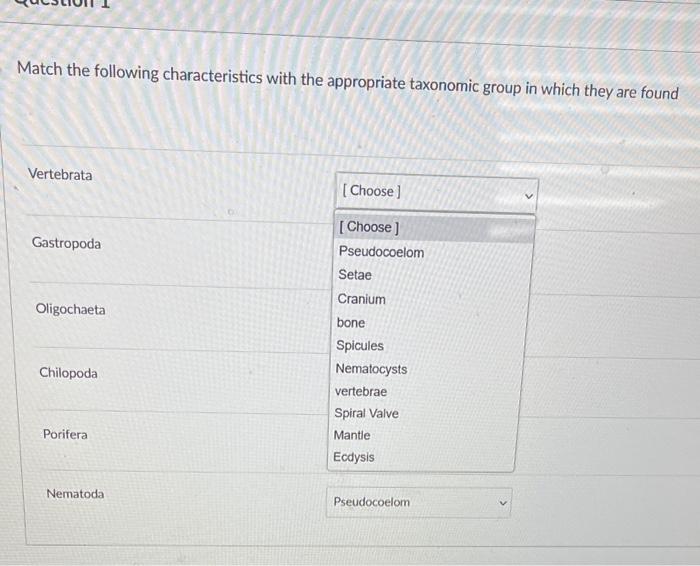 Solved Match the following characteristics with the | Chegg.com
