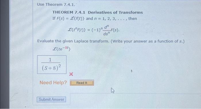 Solved THEOREM 7.4.1 Derivatives of Transforms If | Chegg.com
