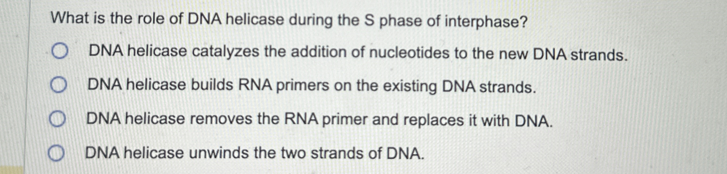 Solved What is the role of DNA helicase during the S phase | Chegg.com