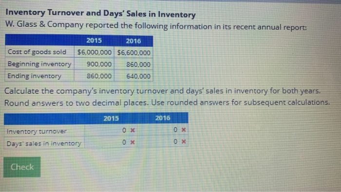 Solved Inventory Turnover and Days' Sales in Inventory W. | Chegg.com