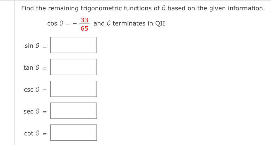 Solved Find the remaining trigonometric functions of θ | Chegg.com