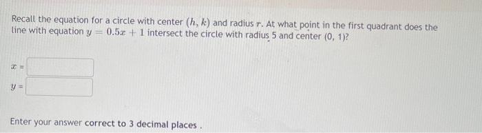 Solved Recall the equation for a circle with center (h,k) | Chegg.com
