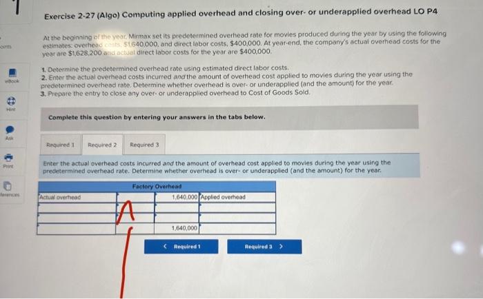 Solved Exercise 2-27 (Algo) Computing applied overhead and | Chegg.com