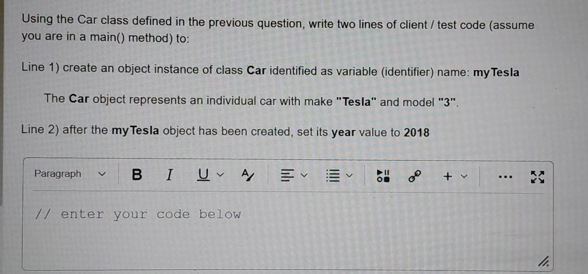 Solved Using the Car class defined in the previous question, | Chegg.com