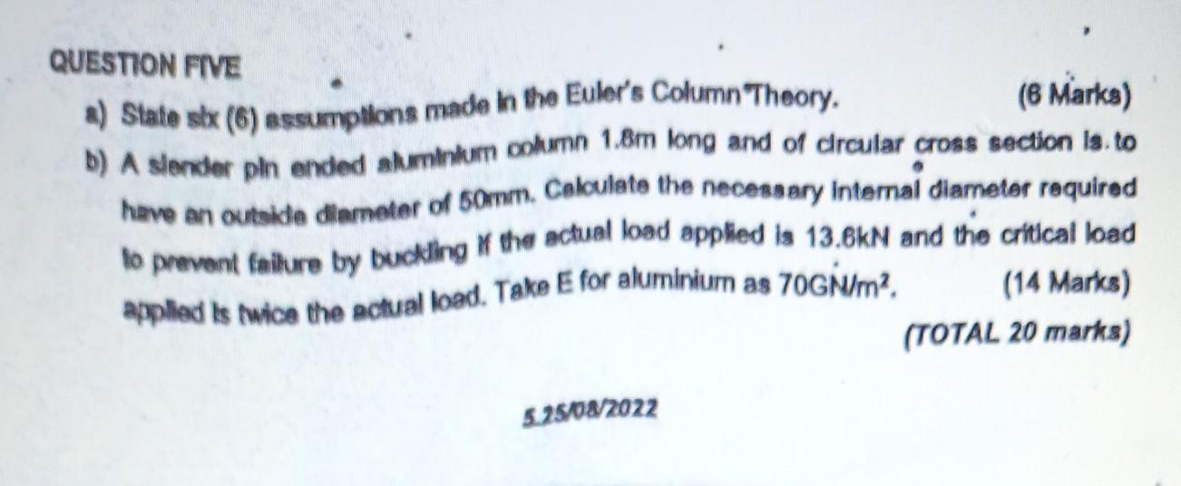 Solved QUESTION FIVE a) State stx (6) assumptions made in | Chegg.com
