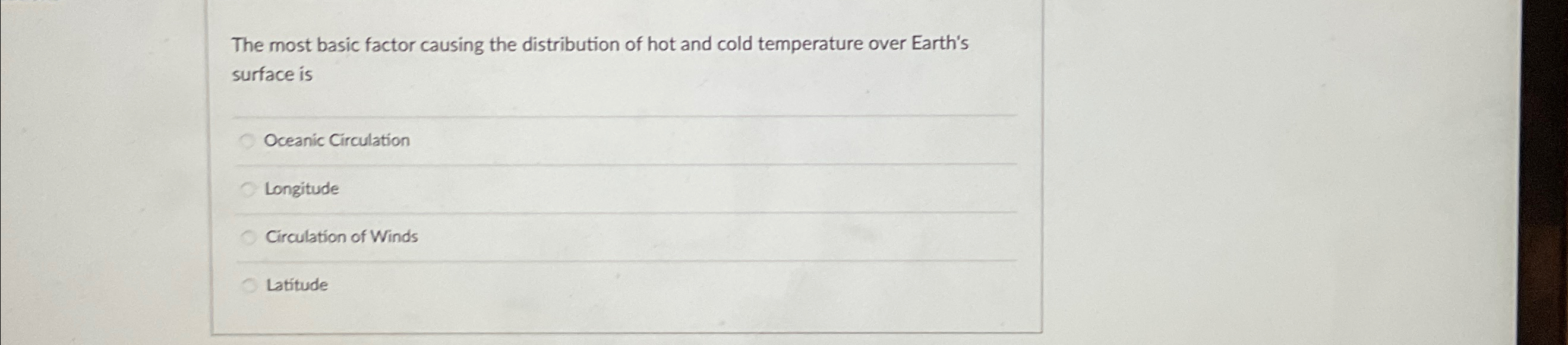 Solved The most basic factor causing the distribution of hot | Chegg.com