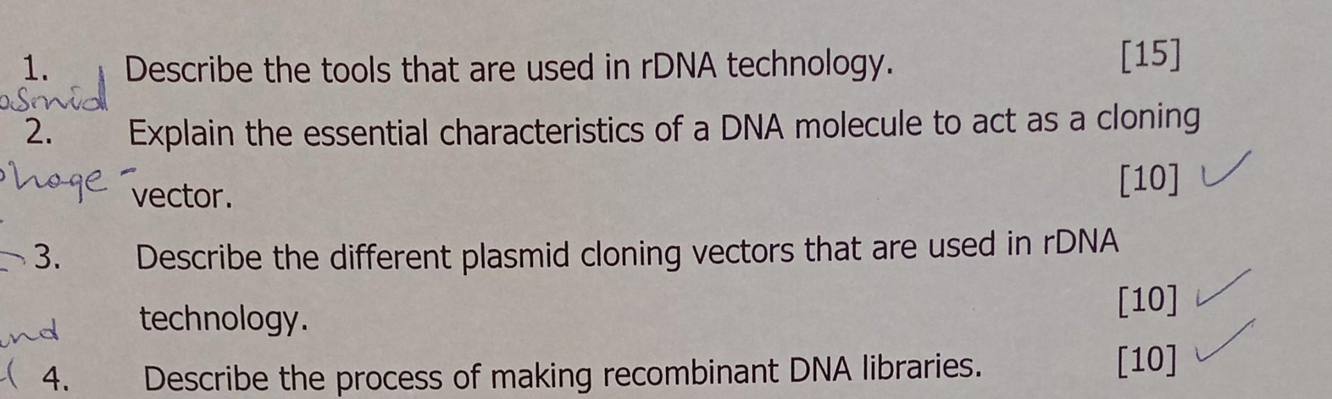 Solved 1. Describe the tools that are used in rDNA | Chegg.com