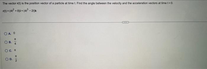 Solved The vector r(t) is the position vector of a particle | Chegg.com