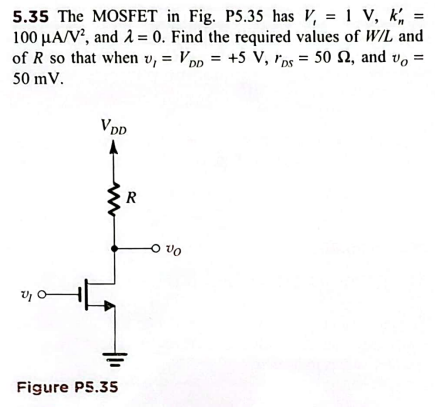 Solved 5.35 ﻿The MOSFET in Fig. P5.35 ﻿has | Chegg.com