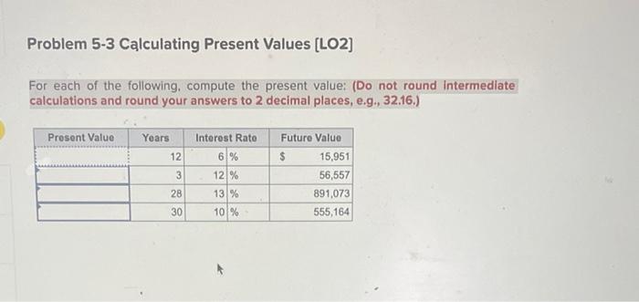 Solved Problem 5-3 Calculating Present Values [LO2] For each | Chegg.com
