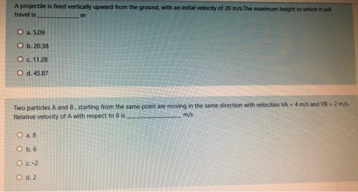 Solved A projectile is fired vertically upward from the | Chegg.com