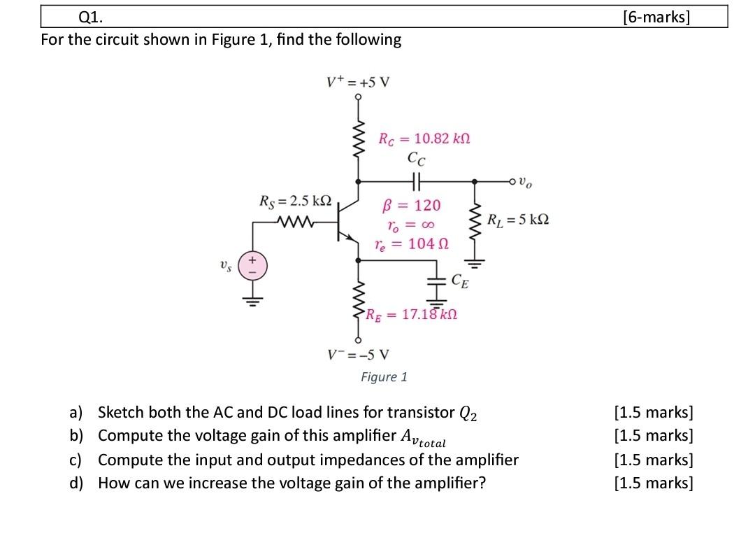 For the circuit shown in Figure 1, find the following | Chegg.com