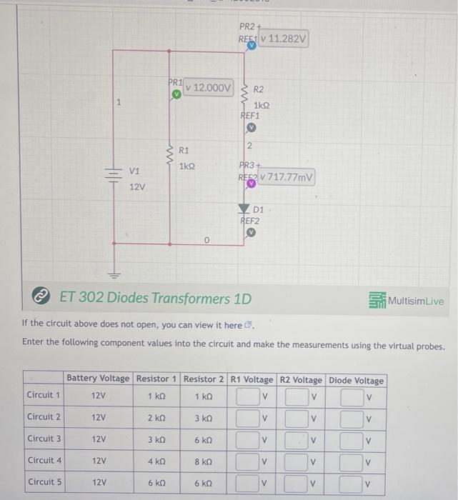 Solved ET 302 Diodes Transformers 1D MultisimLive If the | Chegg.com