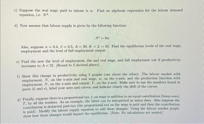Solved Question 2 The Aggregate Production Function And