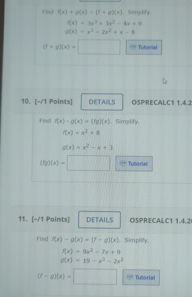 Solved Find f(x) + g(x) = (f + g)(x). Simplify. Rx) = 3x3 + | Chegg.com