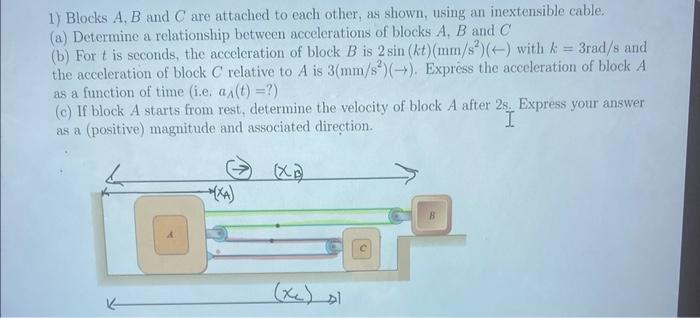 Solved 1) Blocks A,B and C are attached to each other, as | Chegg.com