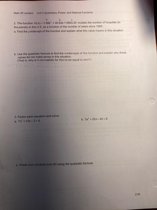 Solved Math 29 Landers Unit 5 Quadratics, Power, and | Chegg.com