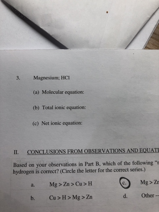 Solved (2) Copper No change no (3) Magnesium Nigorous | Chegg.com