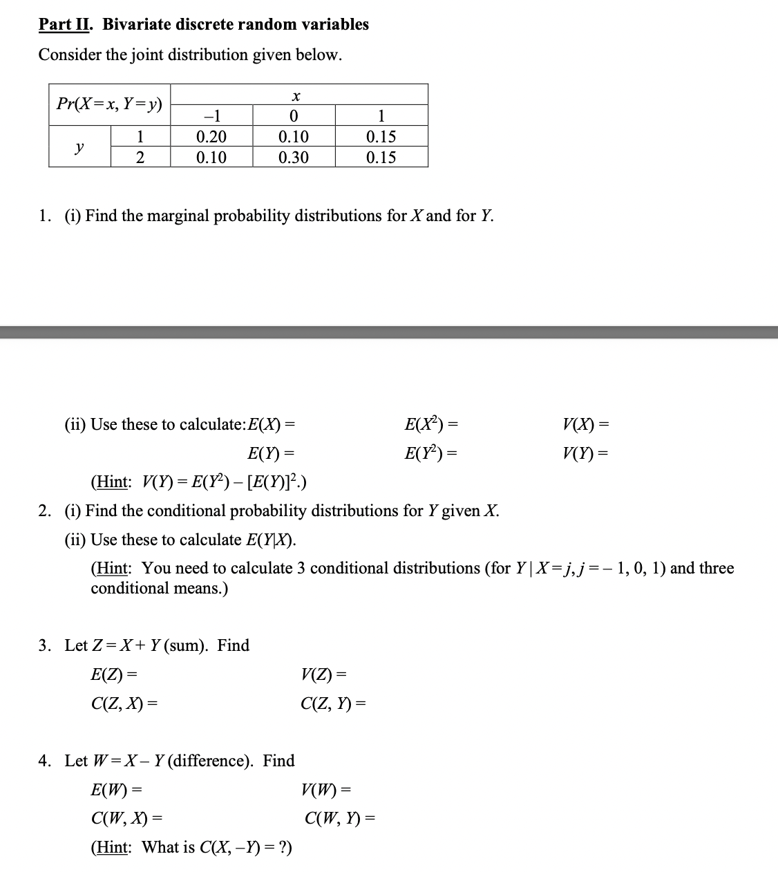 Solved Part II. ﻿Bivariate discrete random variablesConsider | Chegg.com
