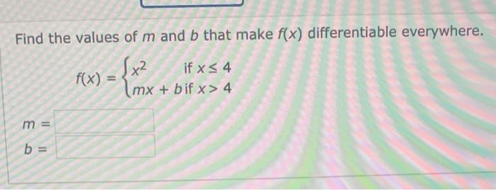 Solved Find the values of m and b that make f(x) | Chegg.com