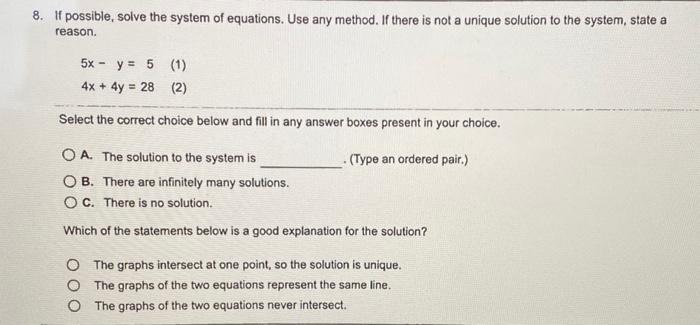 Solved 8 If Possible Solve The System Of Equations Use