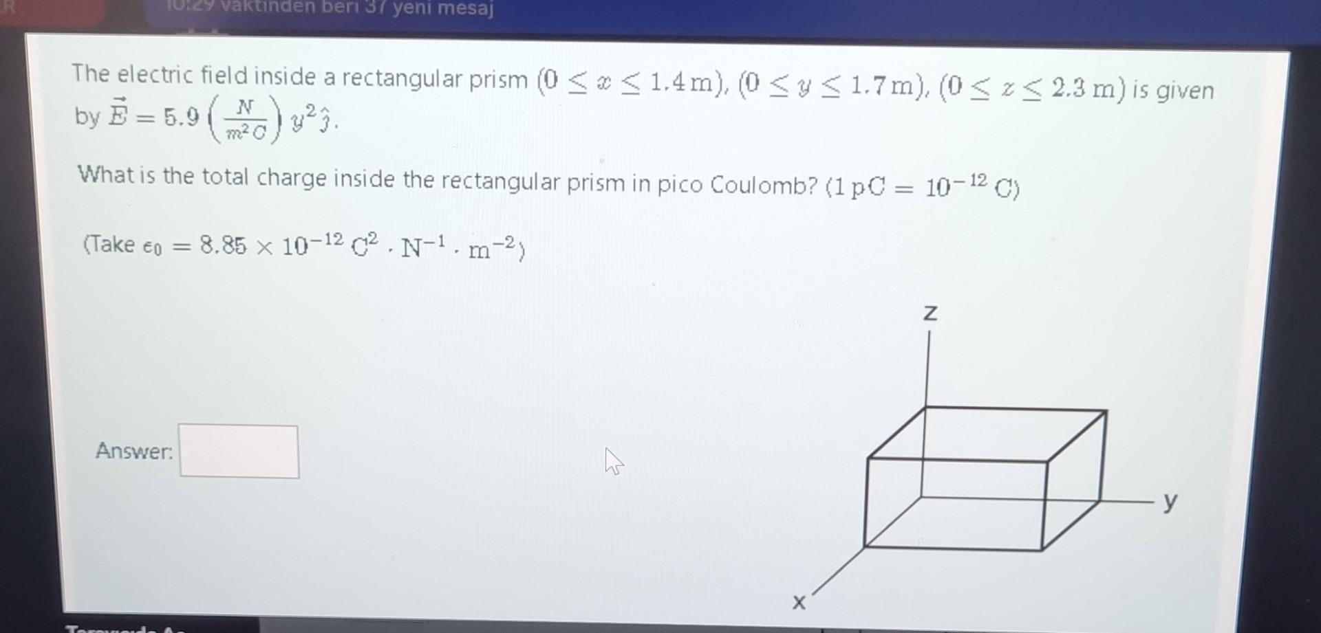 Solved The electric field inside a rectangular prism | Chegg.com