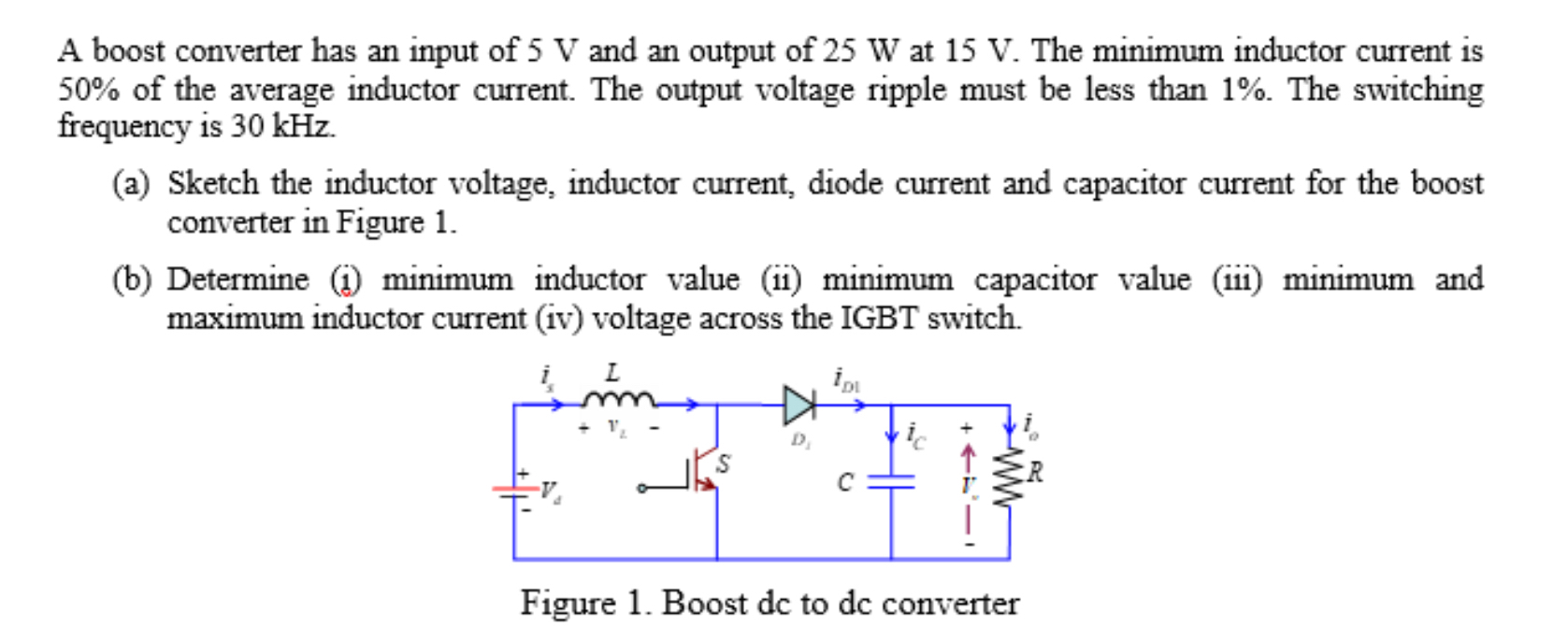 Solved A boost converter has an input of 5 ﻿V and an output | Chegg.com