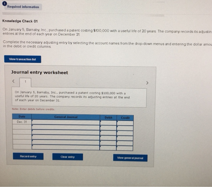 Solved Required information Knowledge Check 01 On January 5, | Chegg.com