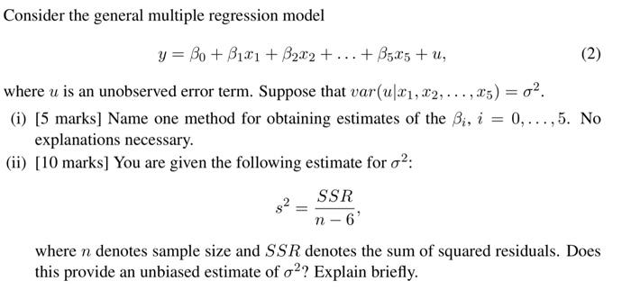 Consider the general multiple regression model | Chegg.com