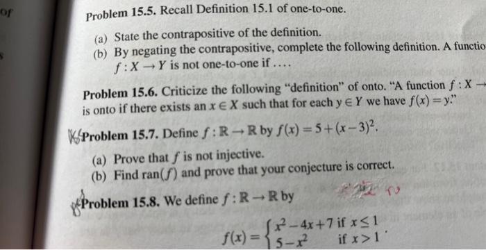 Solved Problem 15.5. Recall Definition 15.1 of one-to-one. | Chegg.com