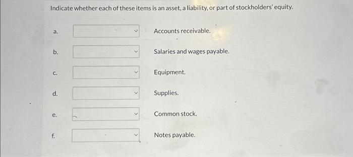 Solved Indicate whether each of these items is an asset, a | Chegg.com