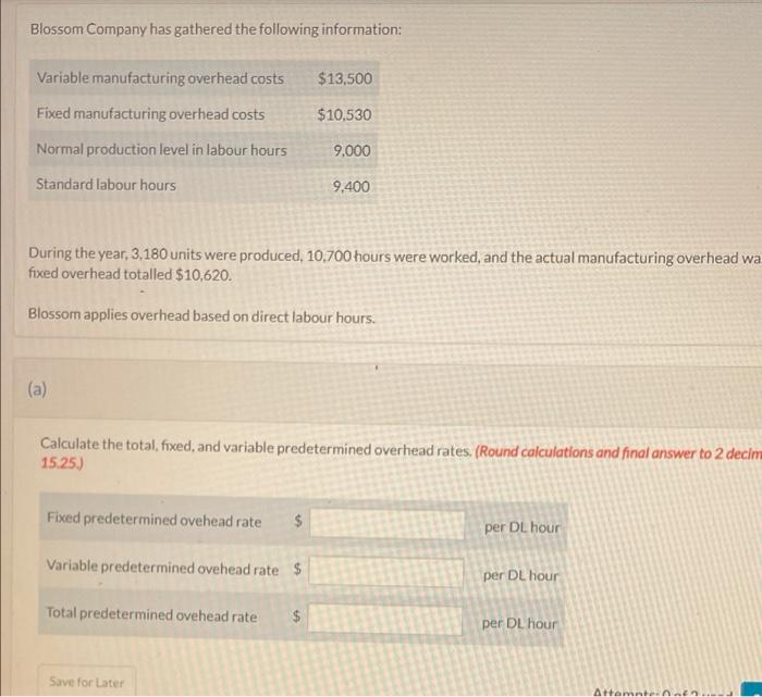 Solved Blossom Company has gathered the following | Chegg.com