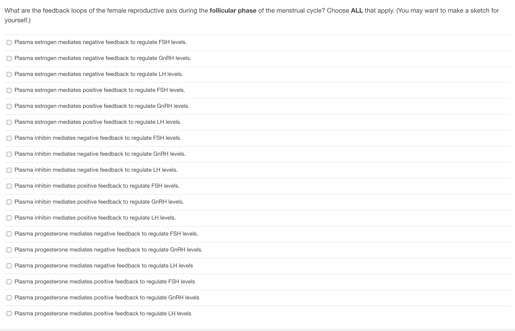 Solved What are the feedback loops of the female | Chegg.com