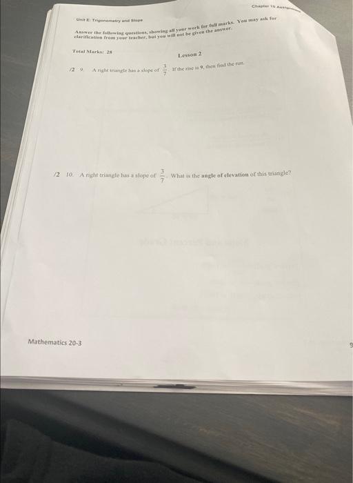 Solved Unit E: Trigonometry and Slope clarification from | Chegg.com