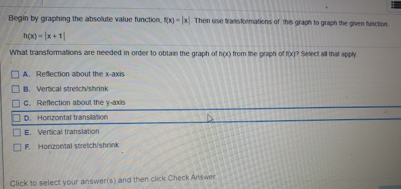 Solved Begin by graphing the absolute value function, f(x) = | Chegg.com