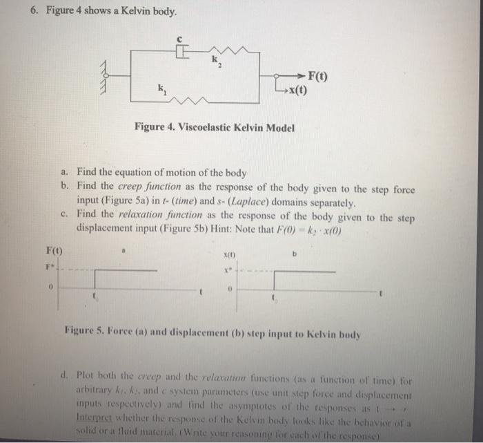 Solved 6. Figure 4 shows a Kelvin body. H →F(t) X(t) Figure | Chegg.com